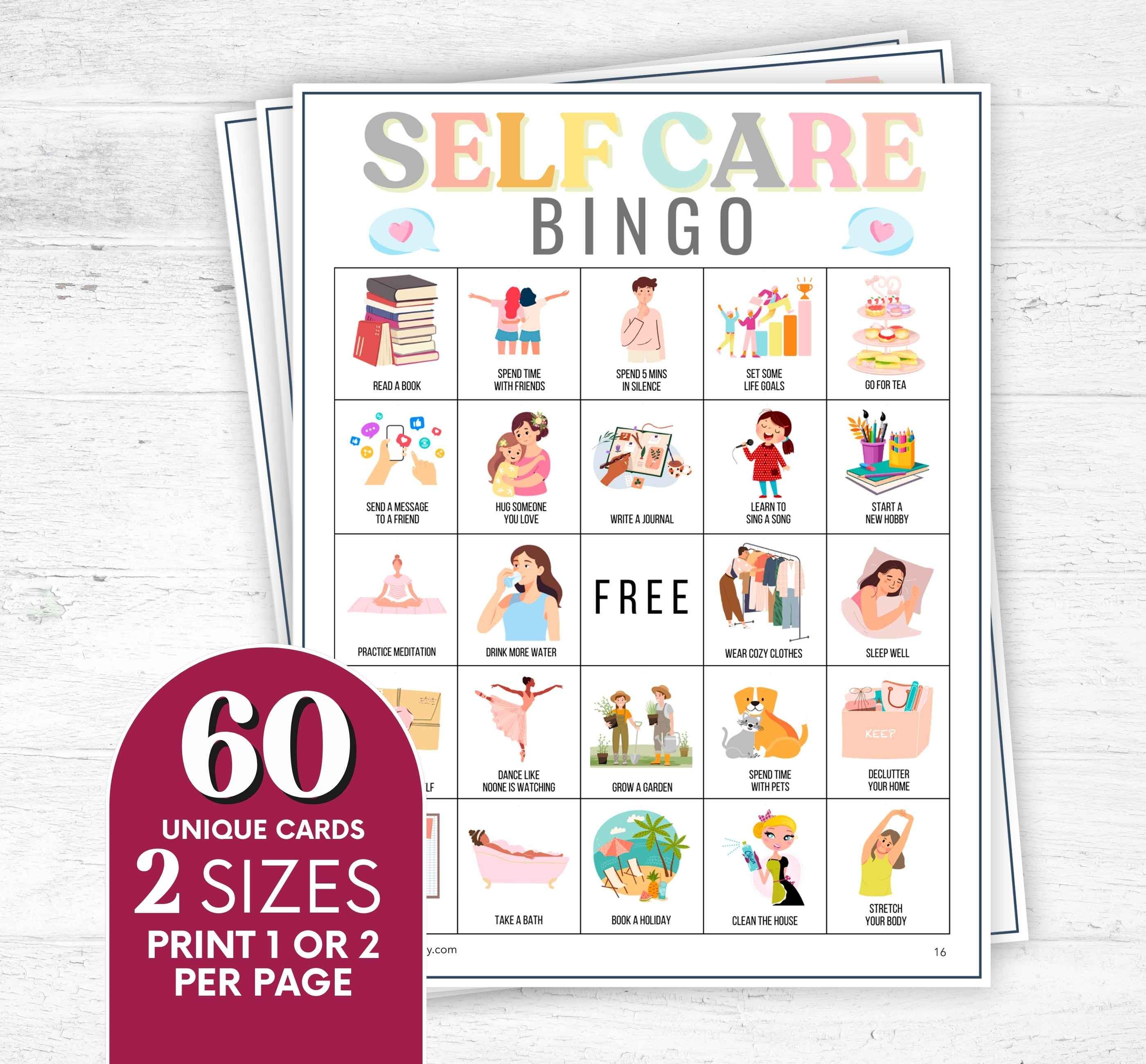 Self Care Bingo: 60 Wellness Game Cards (printable PDF) - Etsy