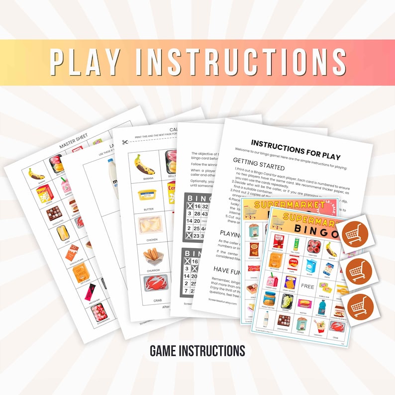 Supermarket Bingo, 60 Grocery Store Bingo Cards, Supermarket Scavenger ...