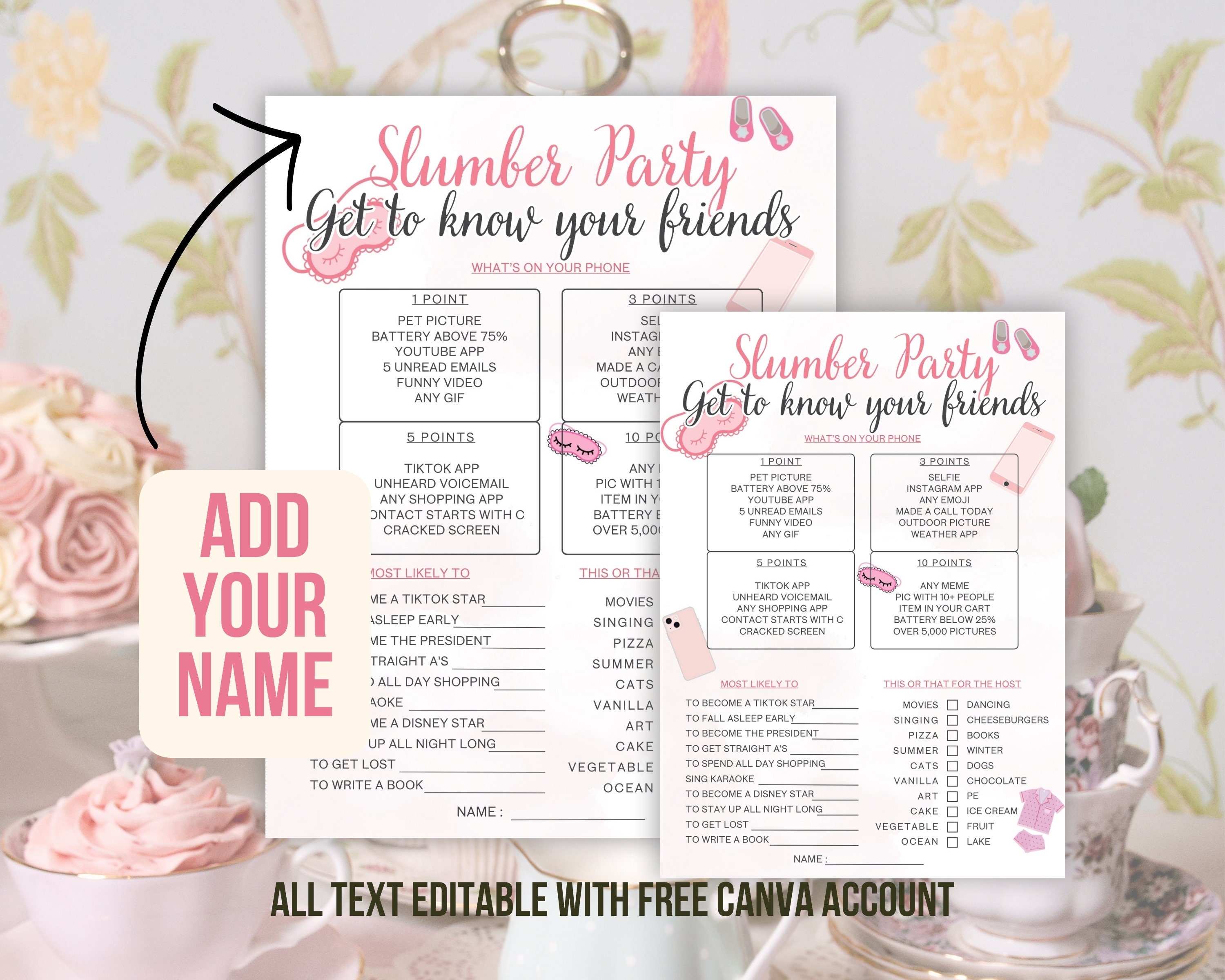 Slumber Party Printable Game for Teens, Icebreaker Sleepover Party Game ...