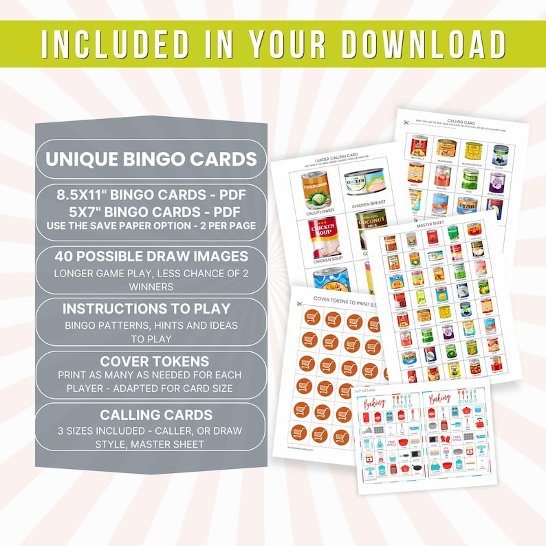 Food Bingo Game: 60 Printable Cards, Kids Birthday Activity (PDF) - Etsy