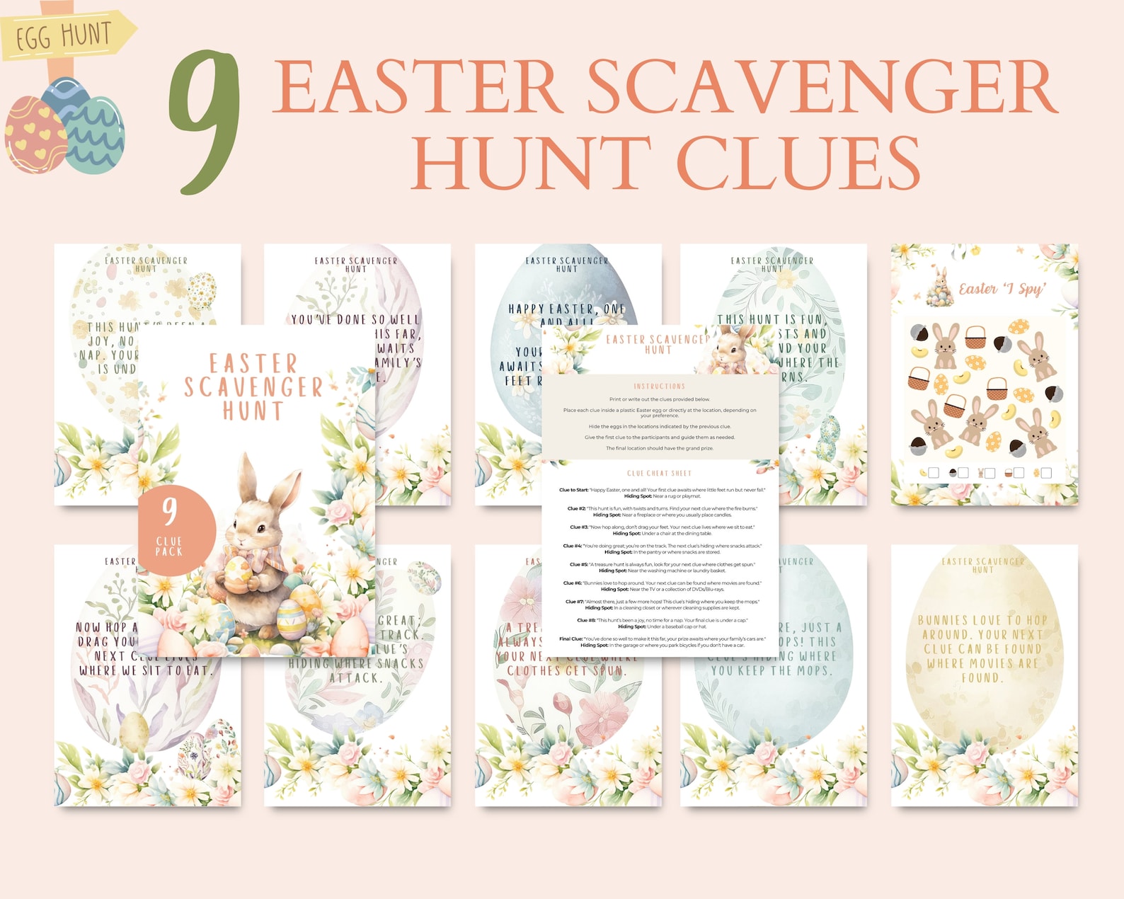 Indoor Easter Scavenger Hunt, Easter Hunt Clues Inside, Egg Treasure ...