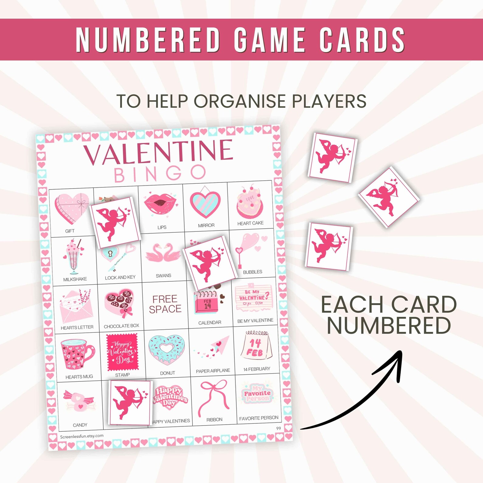 Valentine Bingo Game - 30 Bingo Cards, February Classroom Game, Bingo ...