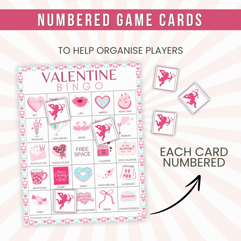 Valentine Bingo Game - 30 Bingo Cards, February Classroom Game, Bingo ...