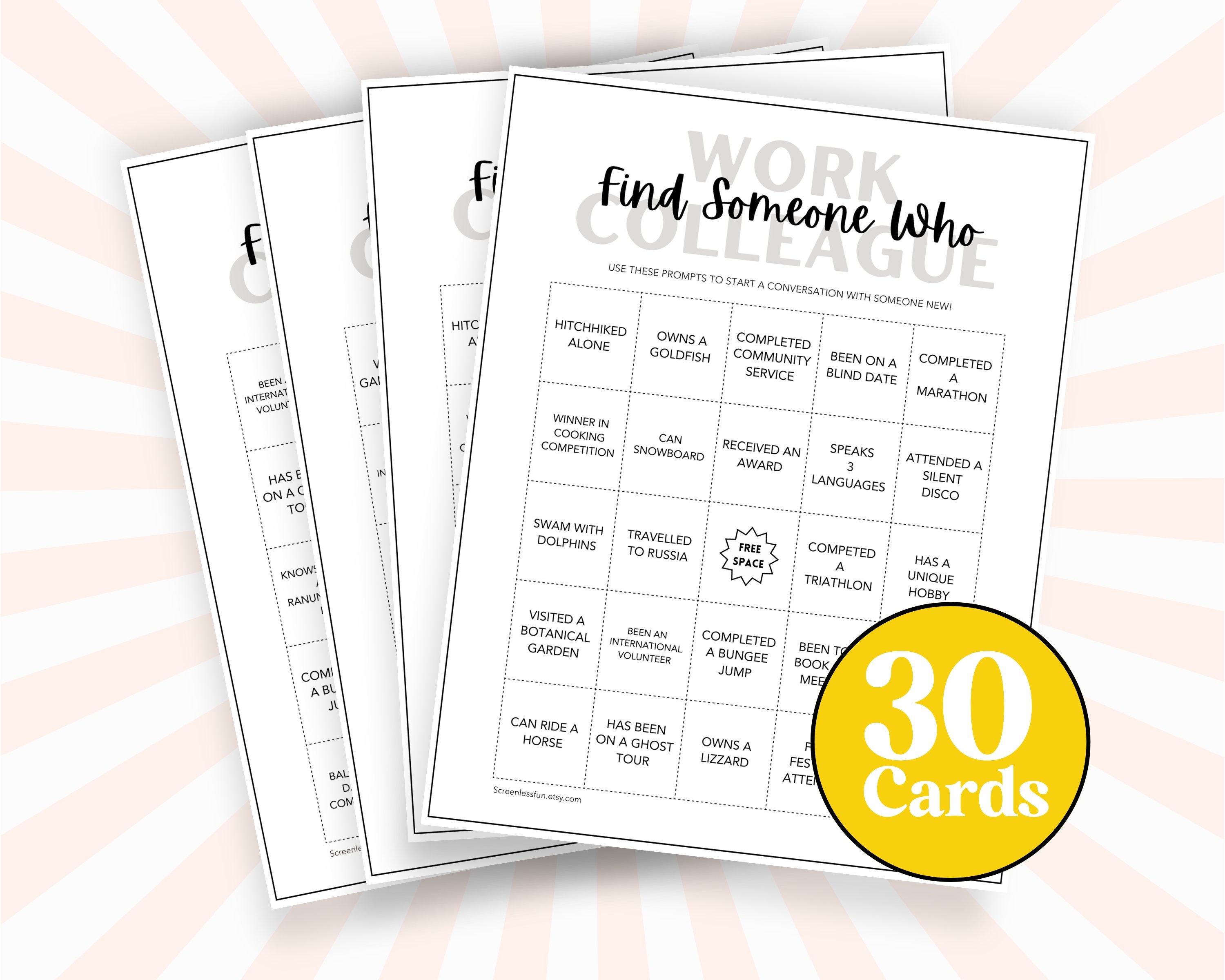 30 Team Building Office Party Bingo Game Cards, Staff Appreciation ...