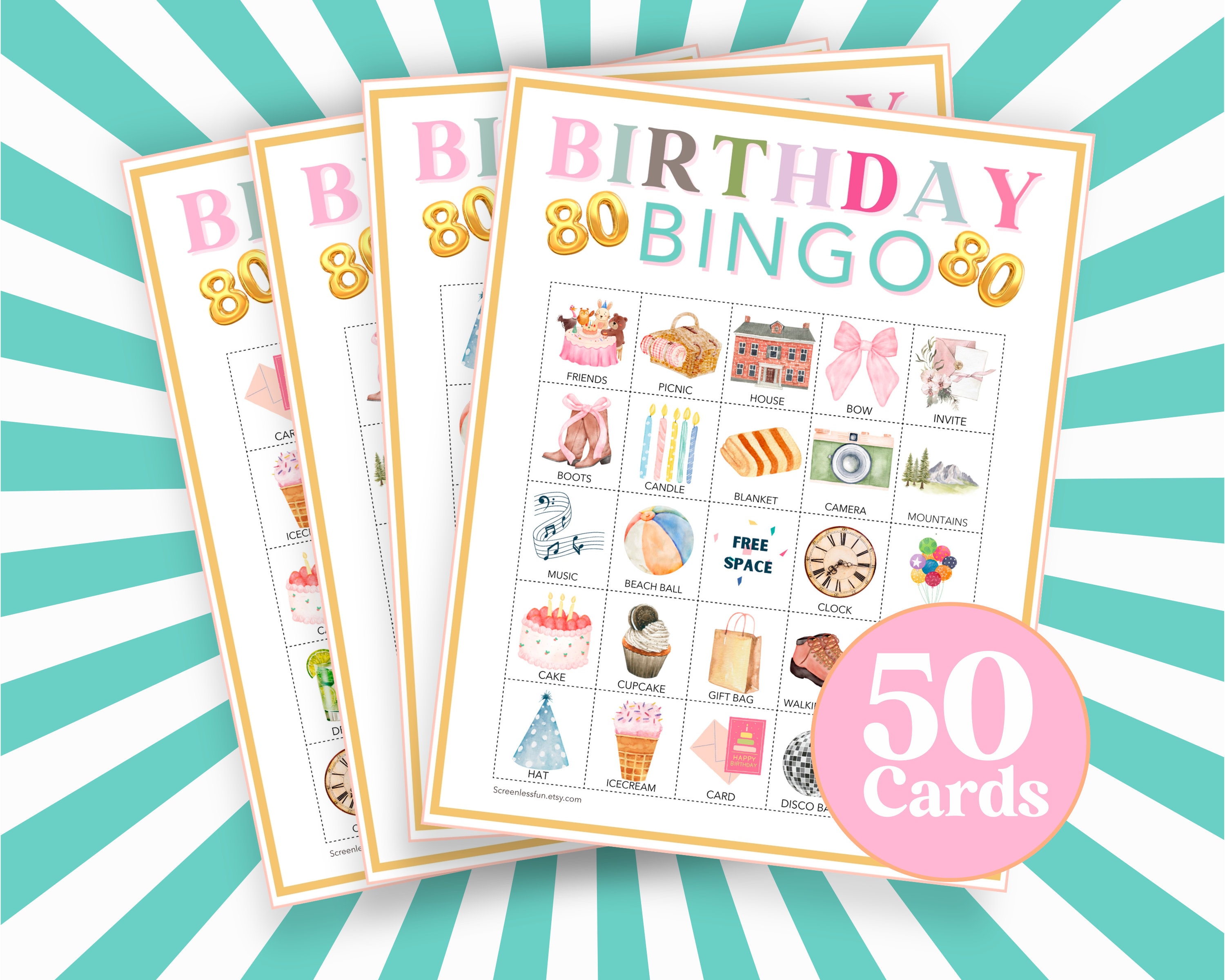 80th Birthday Bingo Game: 50 Printable Cards (born 1944) - Etsy