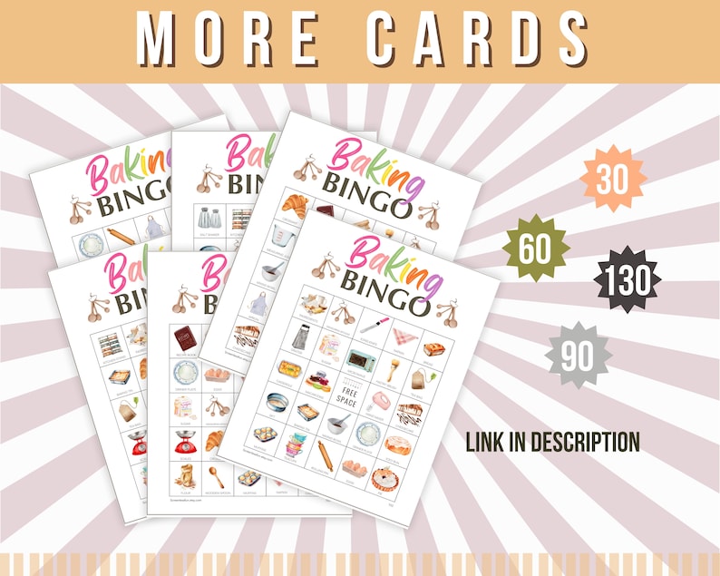 60 Printable Baking Bingo Boards, Baking Bingo Game Cards, Instant ...