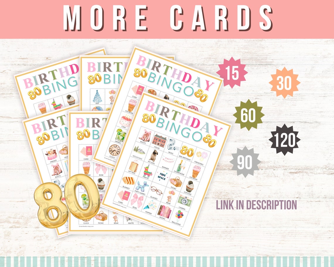 80th Birthday Bingo Game: 50 Printable Cards (born 1944) - Etsy