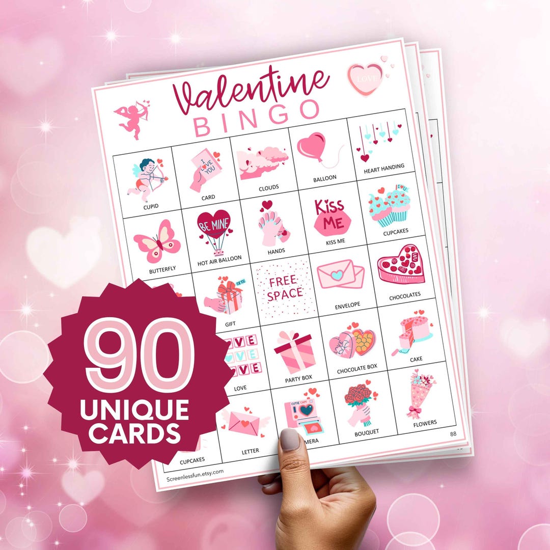 Valentines Bingo Game: 90 Printable Cards, Kids Classroom Party (PDF ...