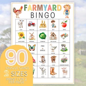 Farm Animal Bingo Game: Kids Birthday Party Activity (instant Download ...