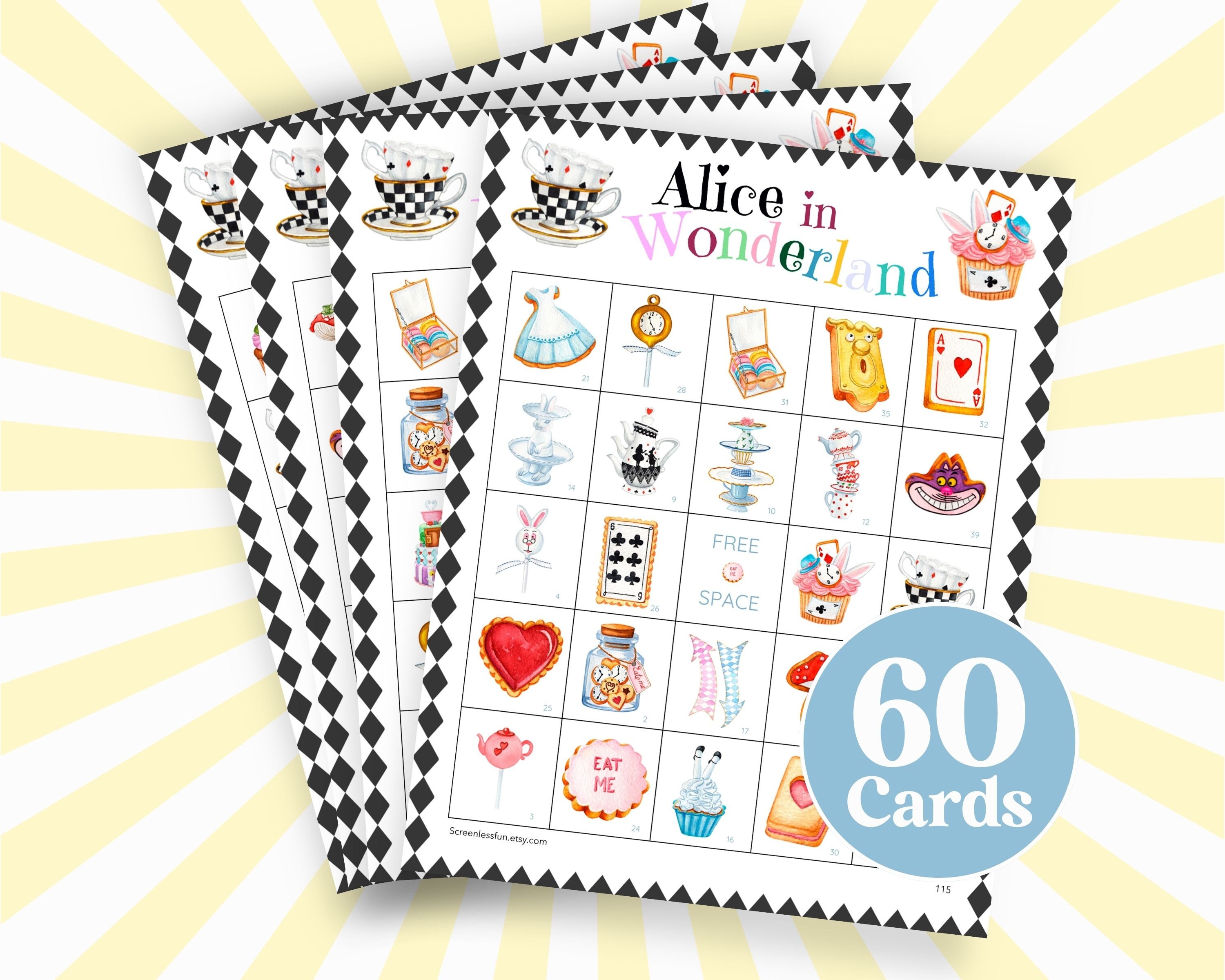 Alice in Wonderland Bingo Printable Cards, Wonder Land Storybook Party ...