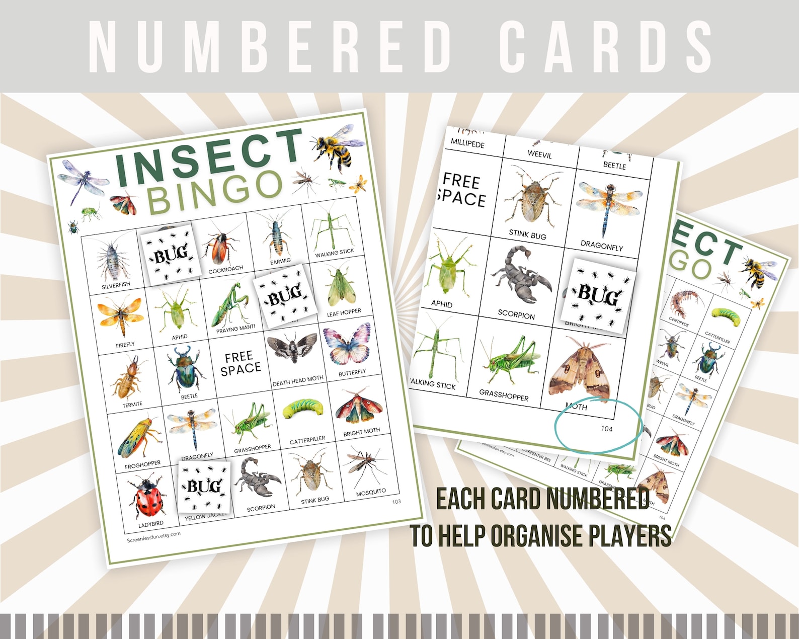 Insect Bingo Birthday Party Game: Printable Kids Animal Activity (PDF ...