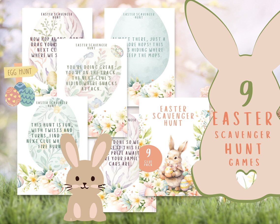Indoor Easter Scavenger Hunt, Easter Hunt Clues Inside, Egg Treasure ...
