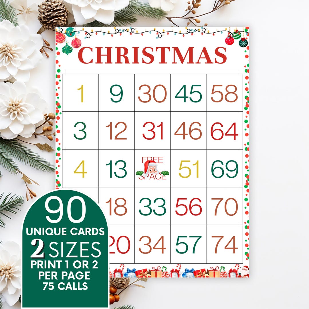 Christmas Bingo - 90 Holiday Game Cards for Kids, Seasonal Party Game ...