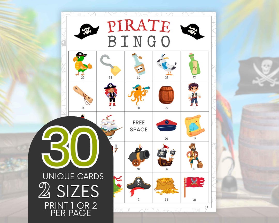 Pirate Bingo Game: 30 Printable Cards, Birthday Party (PDF) - Etsy