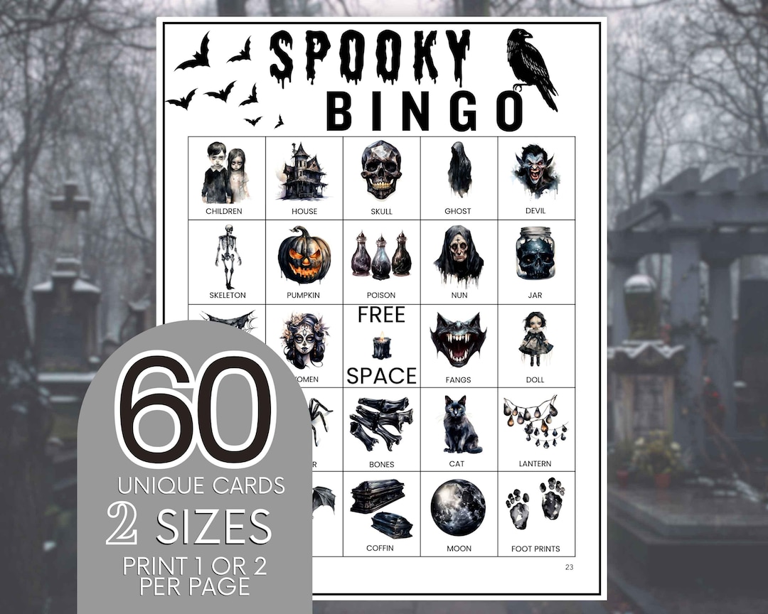 Black Halloween Spooky Bingo Game: 60 Unique Cards (printable) - Etsy