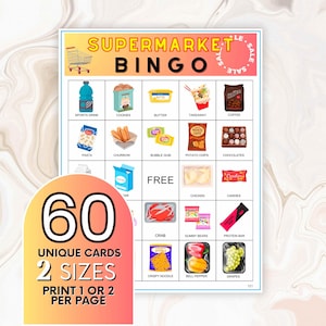 Supermarket Bingo, 60 Grocery Store Bingo Cards, Supermarket Scavenger ...