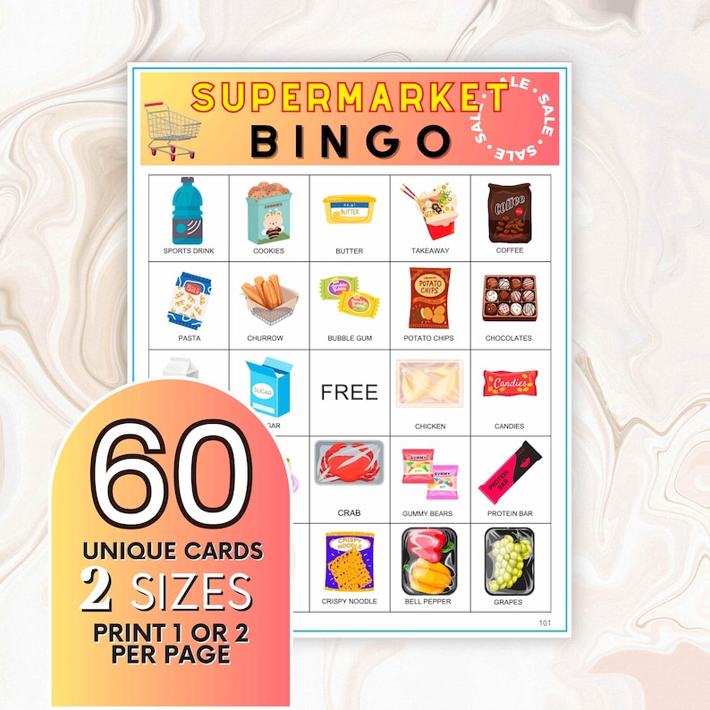 Supermarket Bingo, 60 Grocery Store Bingo Cards, Supermarket Scavenger ...