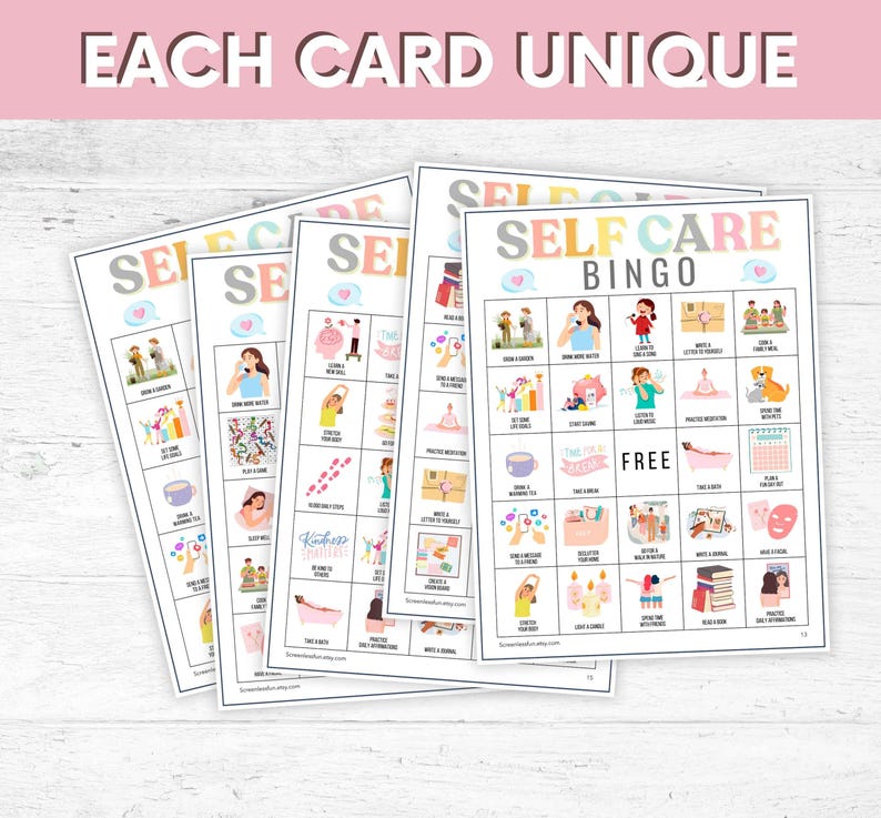 Self Care Bingo, Wellness Game Printable, 60 Cards, Fun Relaxing ...