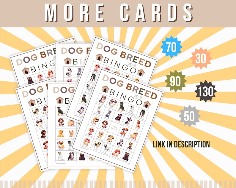 Dog Breed Bingo: 90 Printable Cards for Pet Party (digital Download) - Etsy