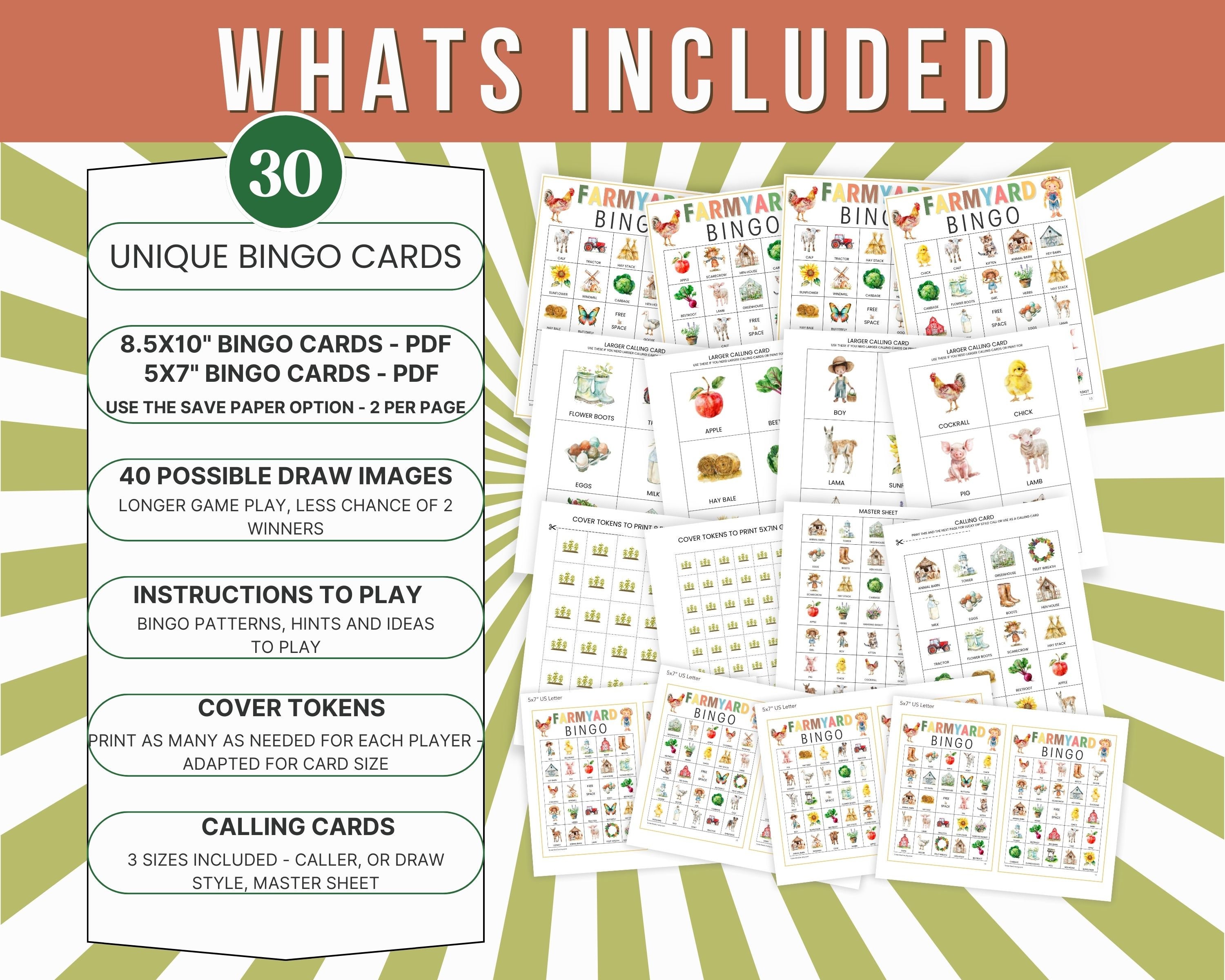 30 Farmyard Bingo Cards, Farm Animal Baby Shower Game, Barnyard Party ...