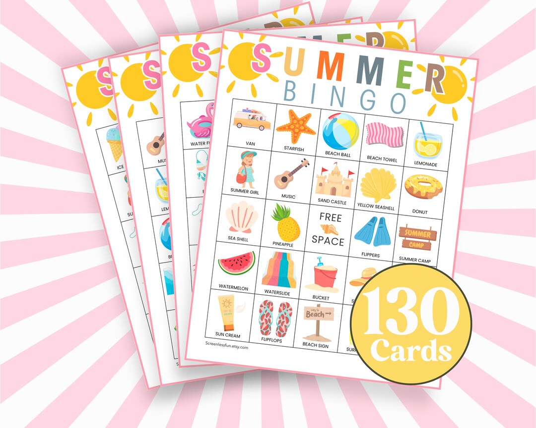 Summer Bingo Cards With Pictures, Unique Printable Vacation Game ...