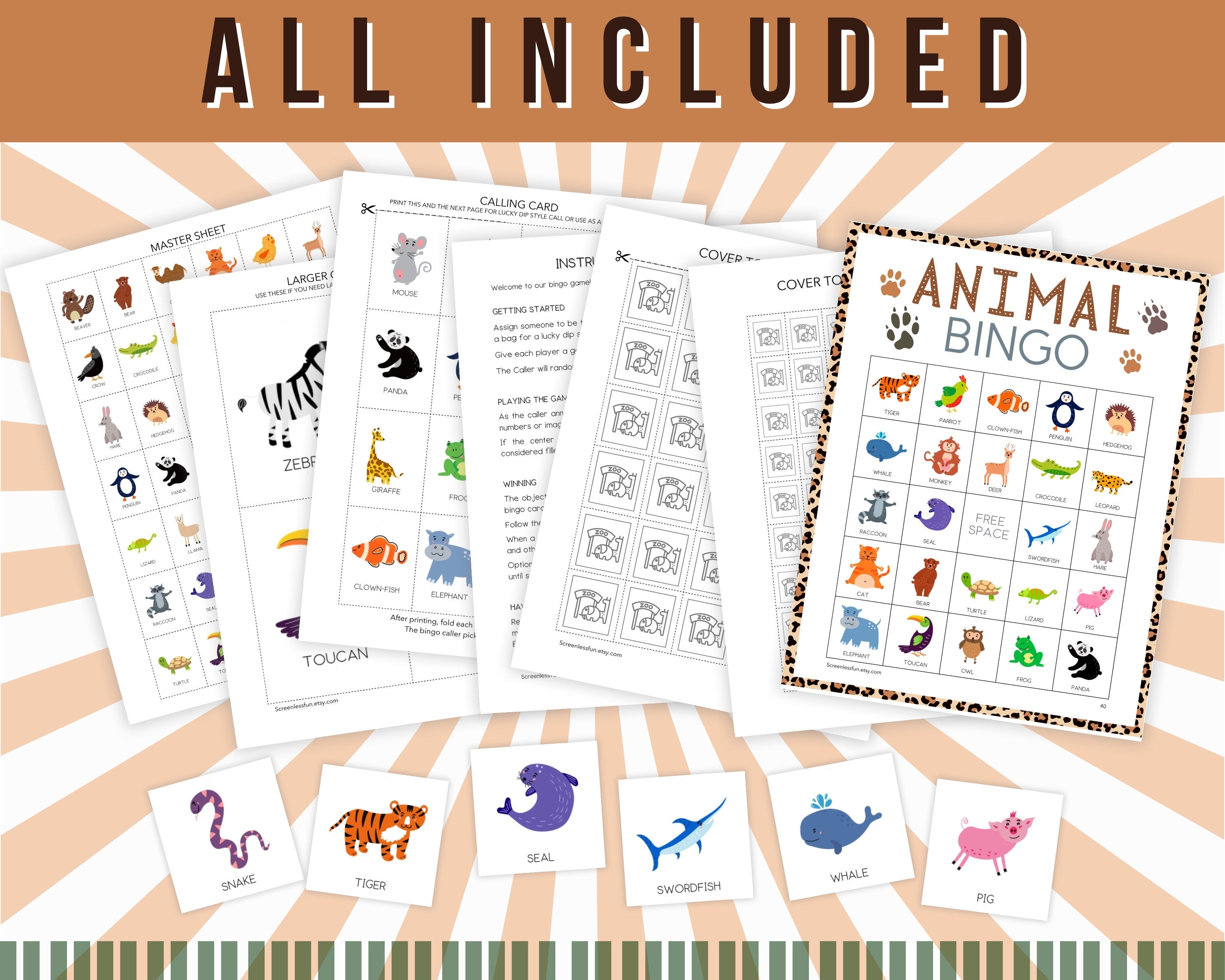 Zoo Animal Bingo Game, Printable Kids Adventure Scavenger Hunt Animal ...