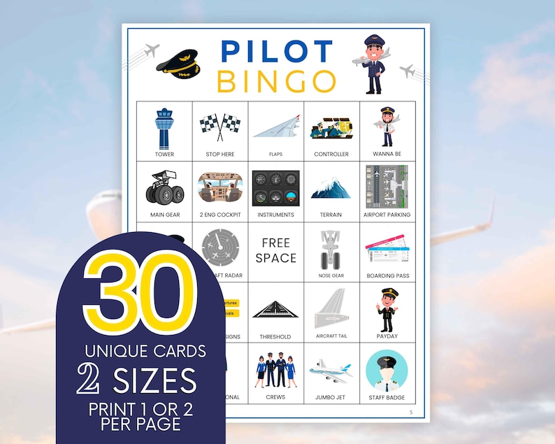Pilot Bingo Cards, Pilot Printable Party Game, Career Boy Birthday ...
