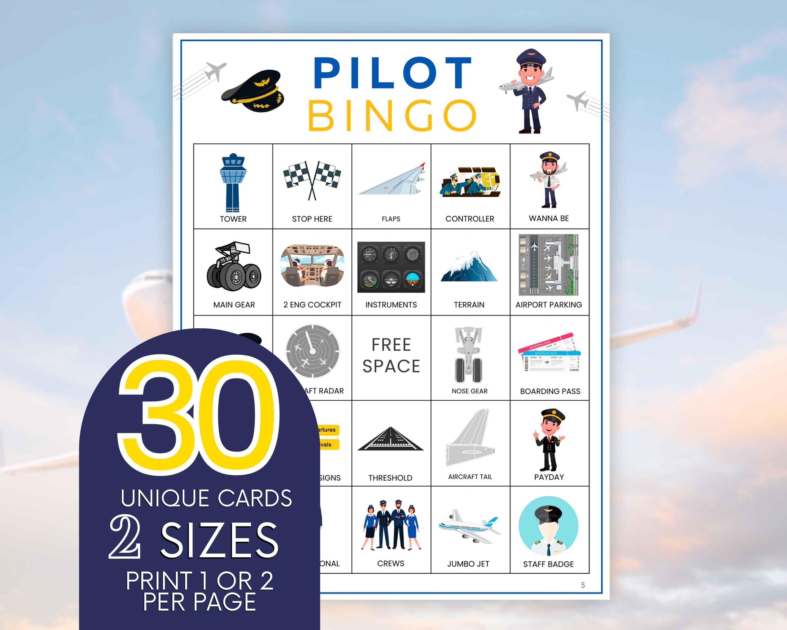 Pilot Bingo Game: Kids Aviation Birthday Party (printable) - Etsy