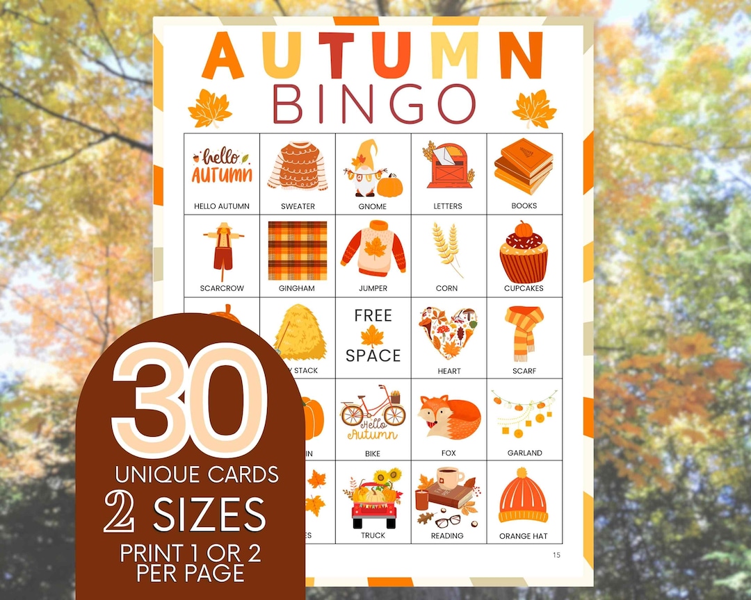 Autumn Bingo Game, Fall Bingo Printable Cards, Thanksgiving Bingo ...