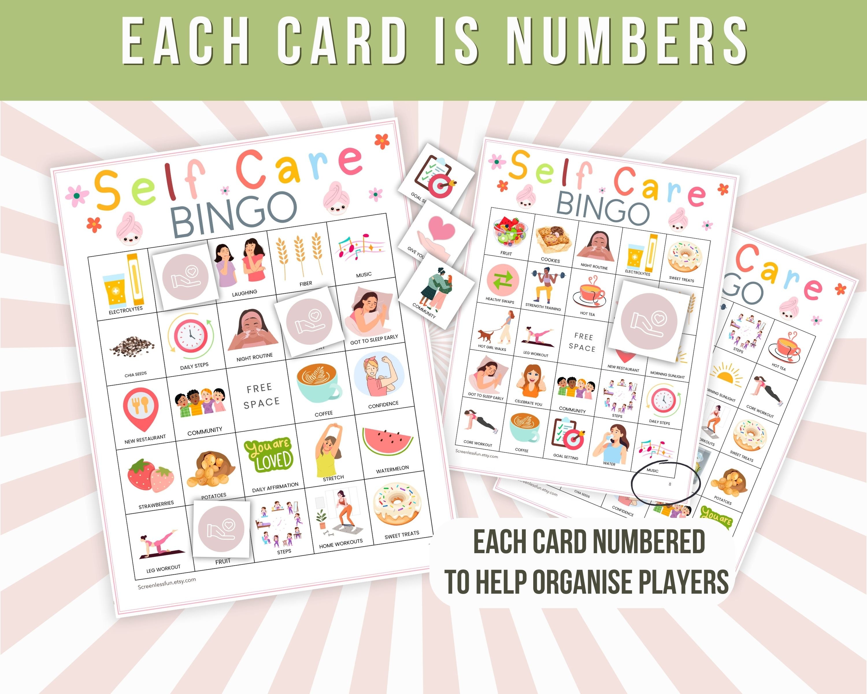 Self Care Bingo Printable Cards, Mental Health Bingo Board, Wellness ...