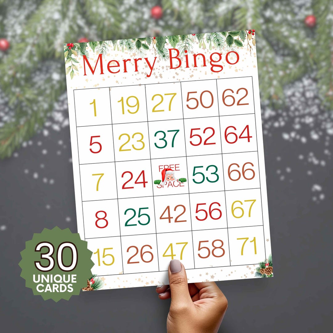 30 Christmas Bingo Cards, Printable Holiday Game, Fun Family Activity ...