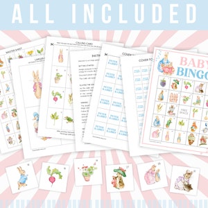 50 Peter Rabbit Party Bingo Game, Rabbit Baby Shower Spring Bingo Cards ...