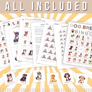 Dog Breed Bingo Boards, 50 Dog Birthday Party Game, Kids Party Activity ...
