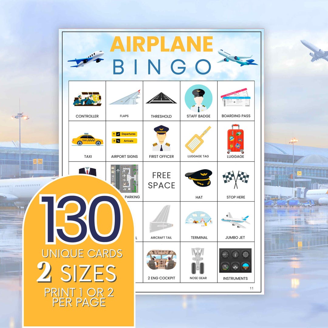 Airplane Bingo Cards, Airport Printable Bingo Game, Airport Classroom ...