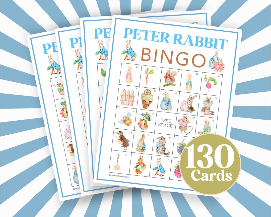 Boy Baby Shower Rabbit Bingo, Peter Rabbit Book Themed Mom to Be Shower ...