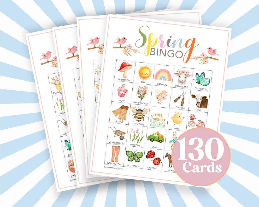 130 SPRING BINGO Cards for Kids, Kids Spring Party Game, Classroom ...