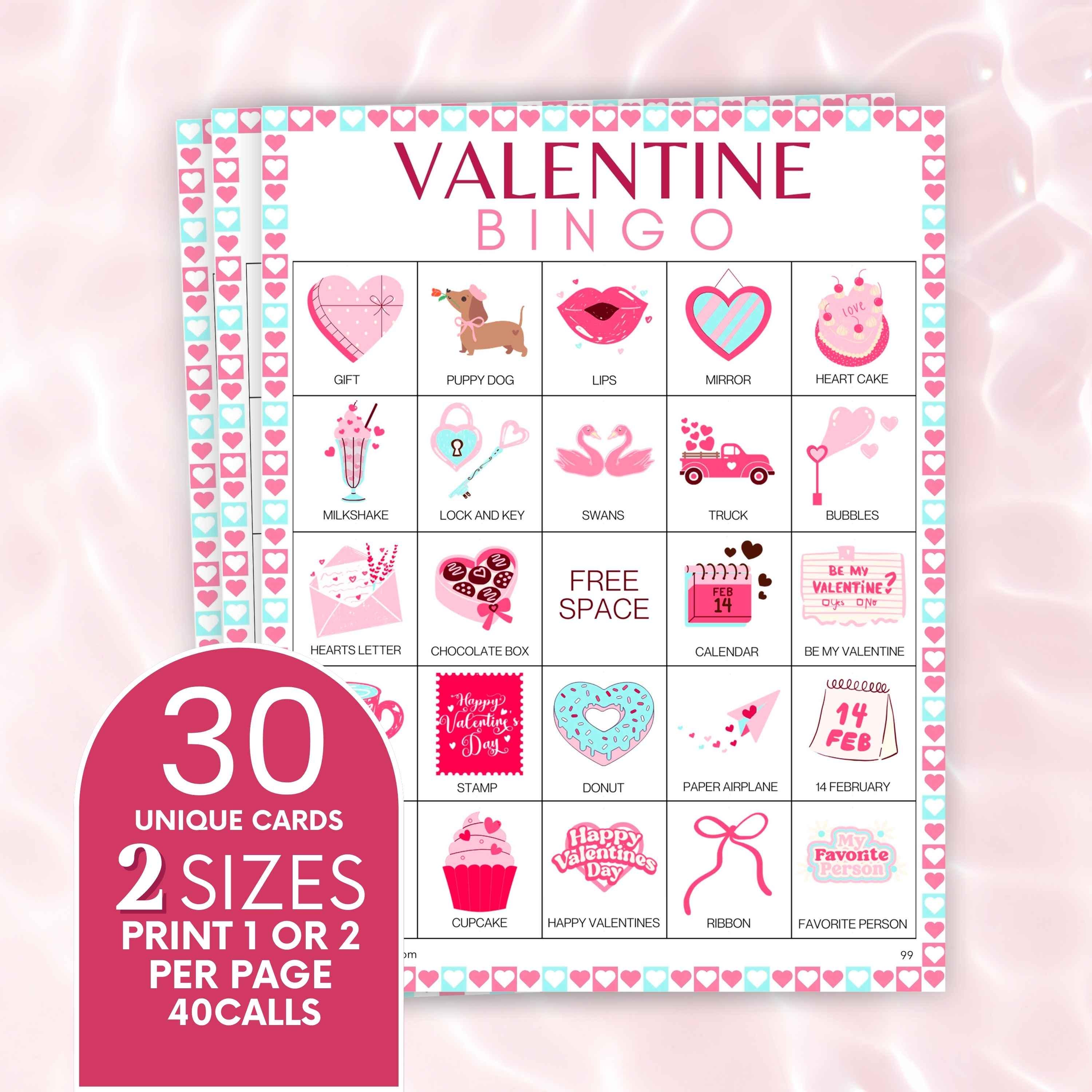 Valentine Bingo Game - 30 Bingo Cards, February Classroom Game, Bingo ...