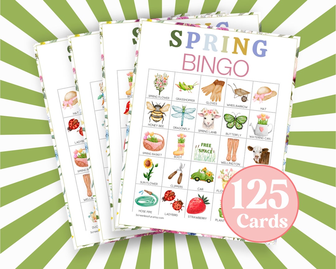 125 Springtime Garden Bingo Cards, Spring Bingo Boards Classroom Bingo ...