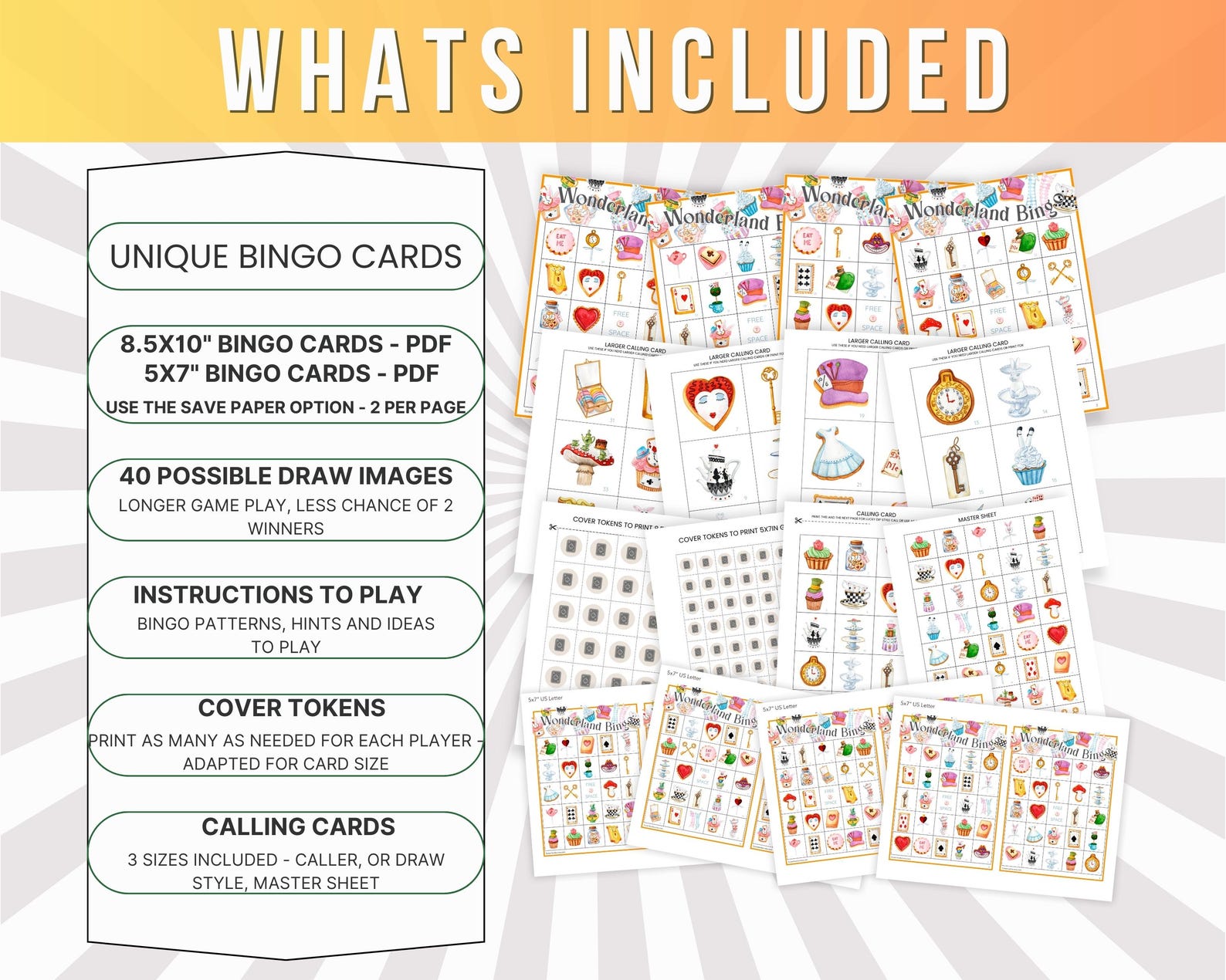 130 Alice in Wonderland Bingo Cards, Mad Hatter Themed Bingo Game ...