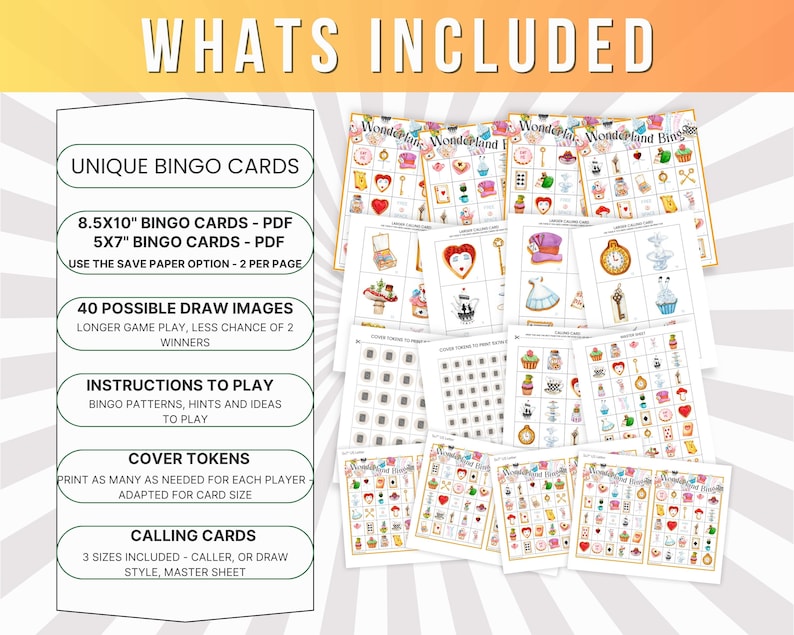 30 Alice in Wonderland Bingo Cards, Mad Hatter Themed Bingo Game ...