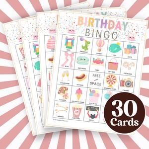 Kids Birthday Party Bingo Game: 30 Printable Cards (digital Download ...