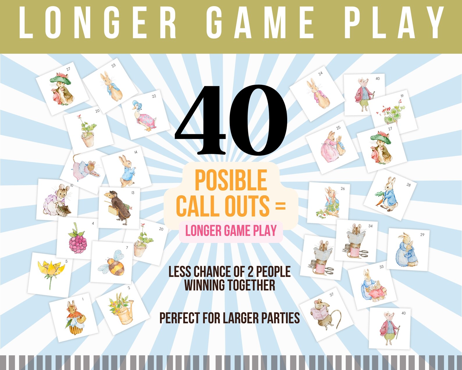 Peter Rabbit Baby Shower Bingo Game, Rustic Blue Bunny (digital ...