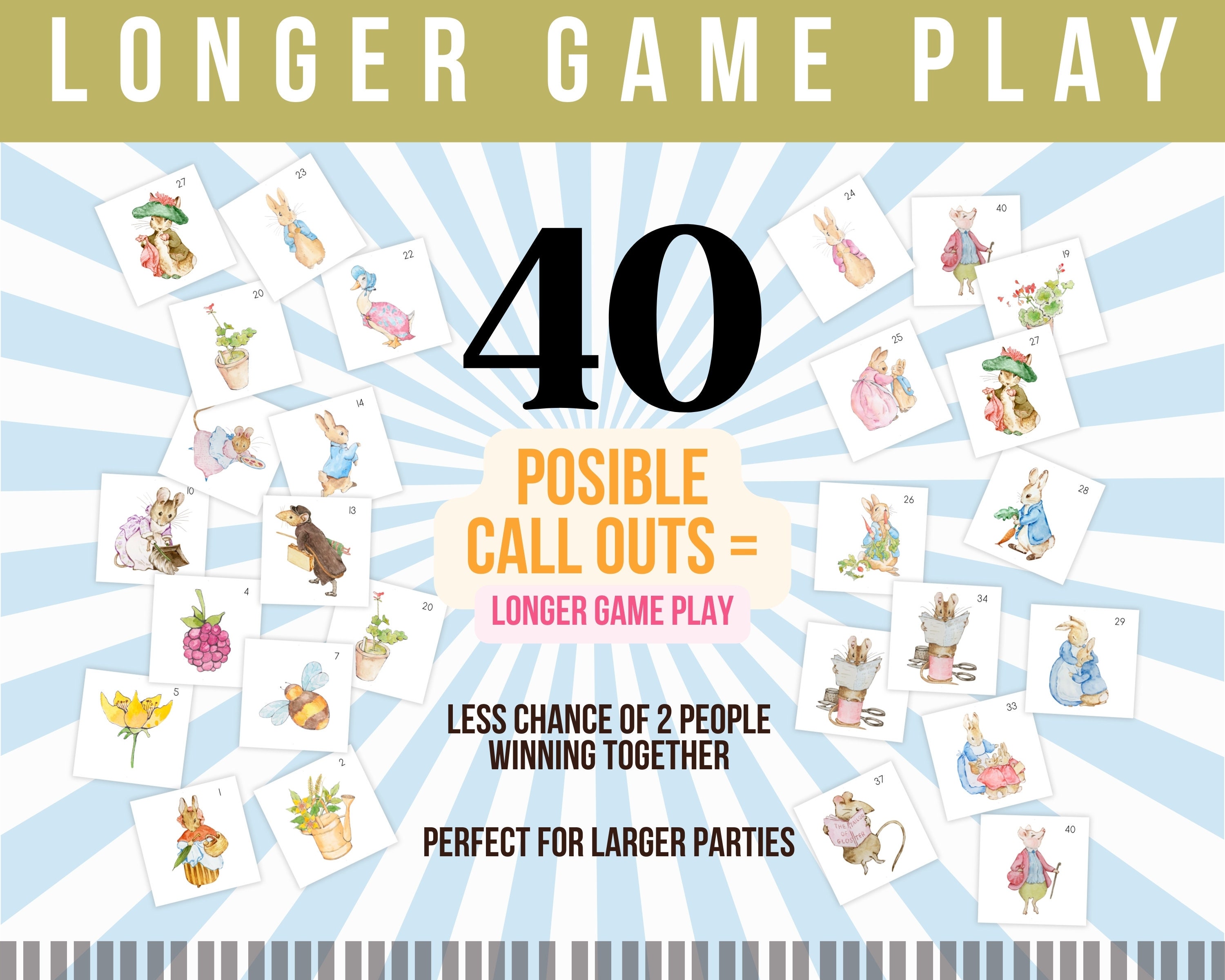 Peter Rabbit Classroom Activity Game Peter Rabbit Baby Shower Bingo ...