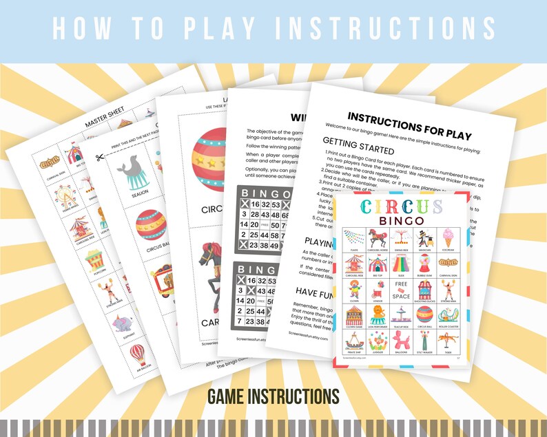 30 Circus Bingo Printable Boards, Circus Themed Party Game, Carnival ...