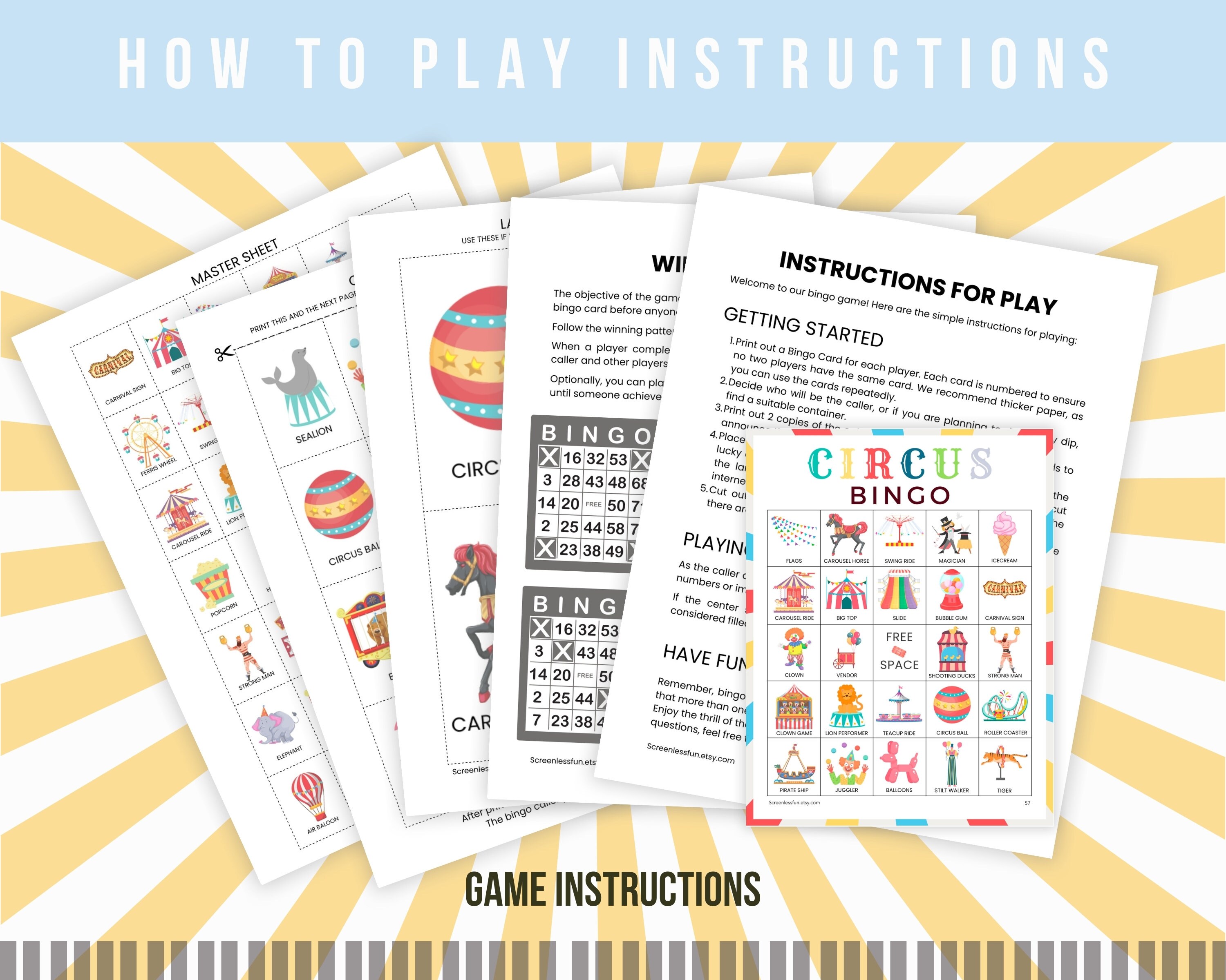 30 Circus Bingo Printable Boards, Circus Themed Party Game, Carnival ...