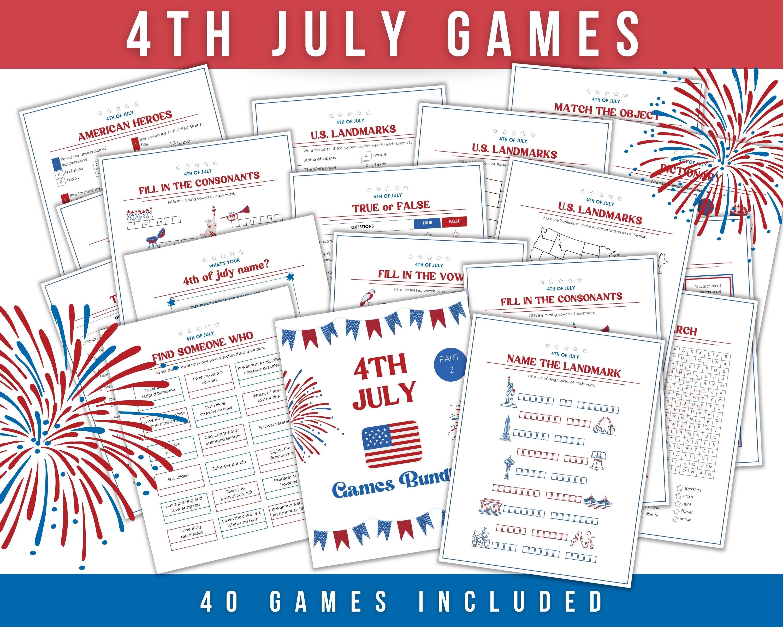 40 4th July Printable Party Games, Independence Day Games, Patriotic ...