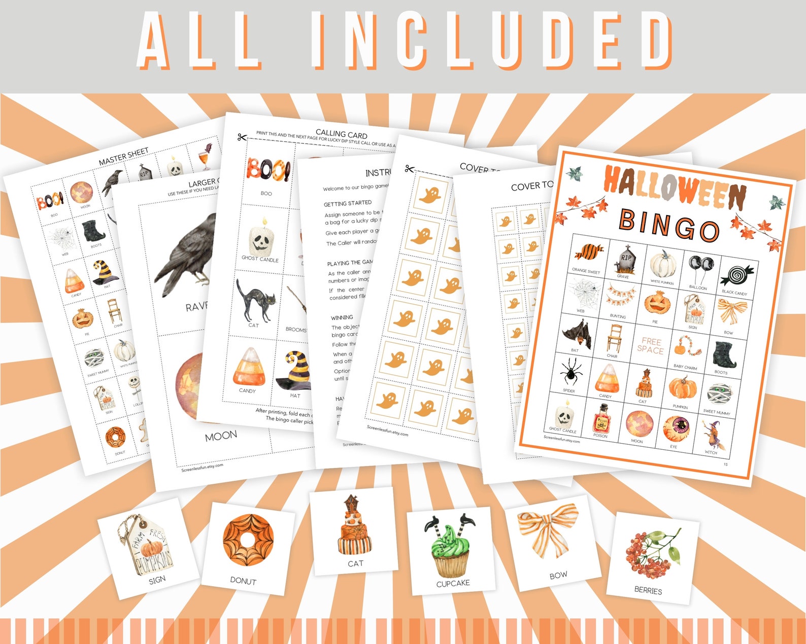 Halloween Bingo Cards Printable, Bingo Cards Halloween Party, Fall ...