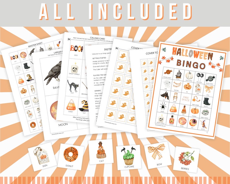 Halloween Bingo Cards Printable, Bingo Cards Halloween Party, Fall ...
