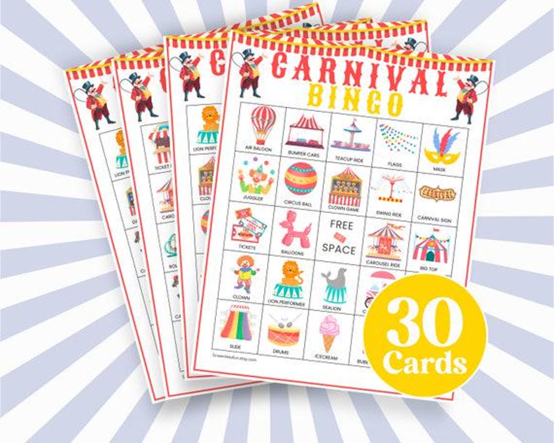 Carnival Bingo: 30 Printable Circus Party Game Cards (digital Download ...