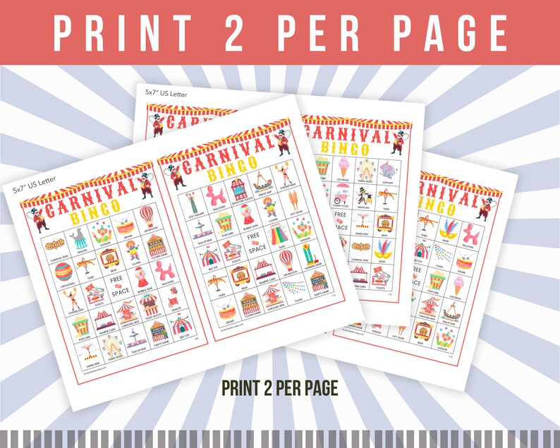 90 Carnival Bingo Printable Cards, Circus Party Bingo Boards, Birthday ...